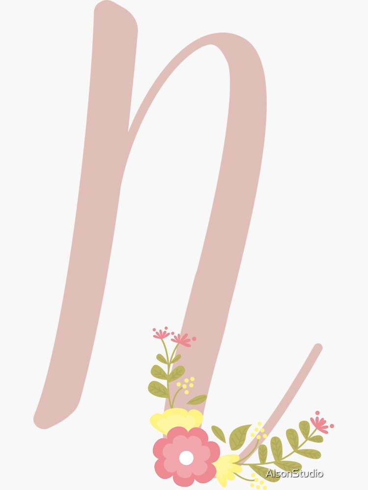 "Letter "N" Cursive- Light Pink " Sticker for Sale by AlsonStudio ...