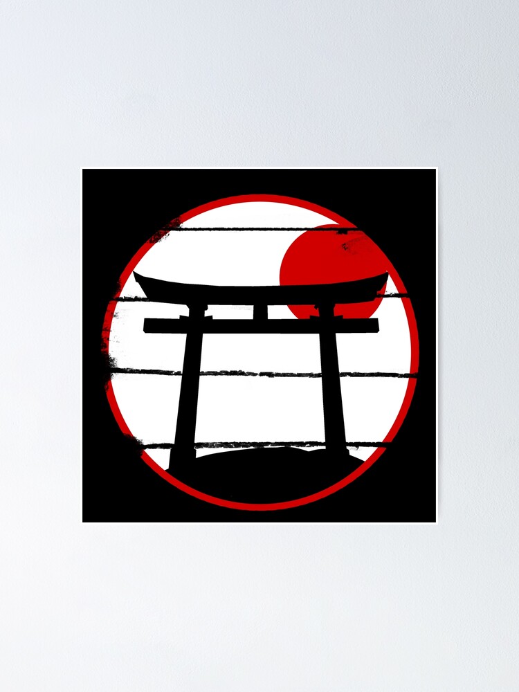 "Cool Japanese Torii Gate on a Hill With a Red Sunset Sun and White ...