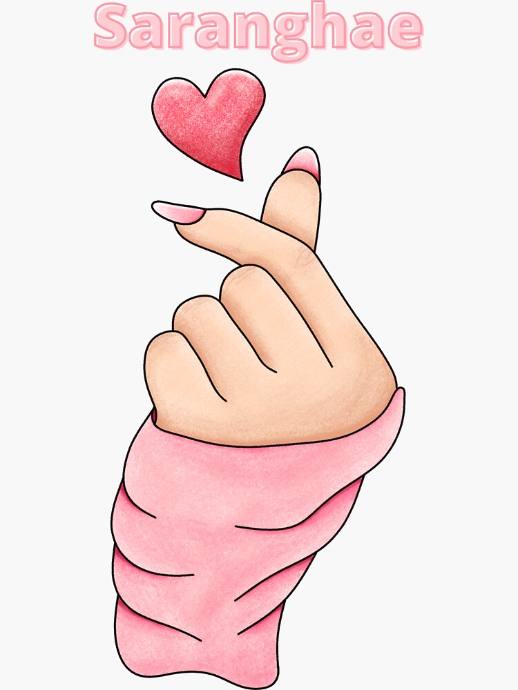 "Saranghae Korean I Love You Finger Heart" Sticker for Sale by Solo ...