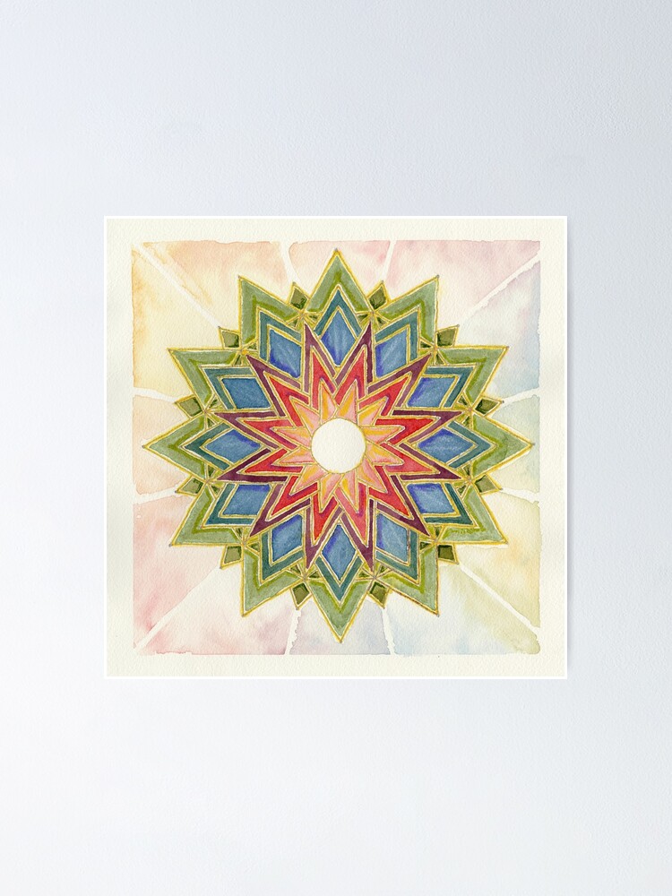 "Watercolor Rainbow Sunburst Mandala" Poster for Sale by CraftworksJess ...