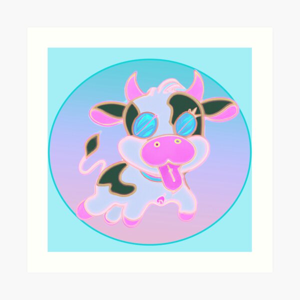 "Kawaii Cow | Cowaii | Neon Vaporwave Cow | 90s cartoon cow" Art Print ...