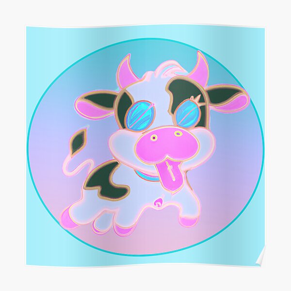 "Kawaii Cow | Cowaii | Neon Vaporwave Cow | 90s cartoon cow" Poster for ...