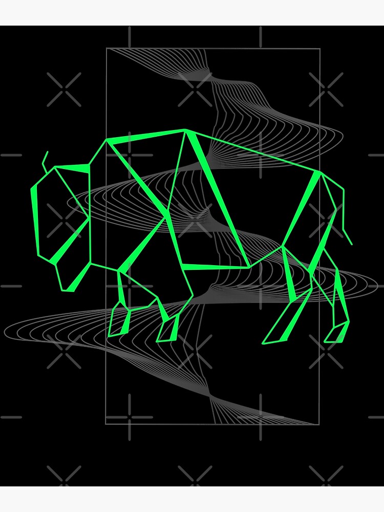 "Green Geometric Bison - With Wavy Lines Behind - Vortex" Poster for ...