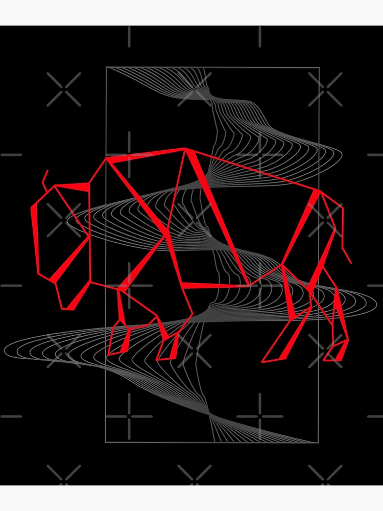 "Red Geometric Bison - With Wavy Lines Behind - Vortex" Poster for Sale ...