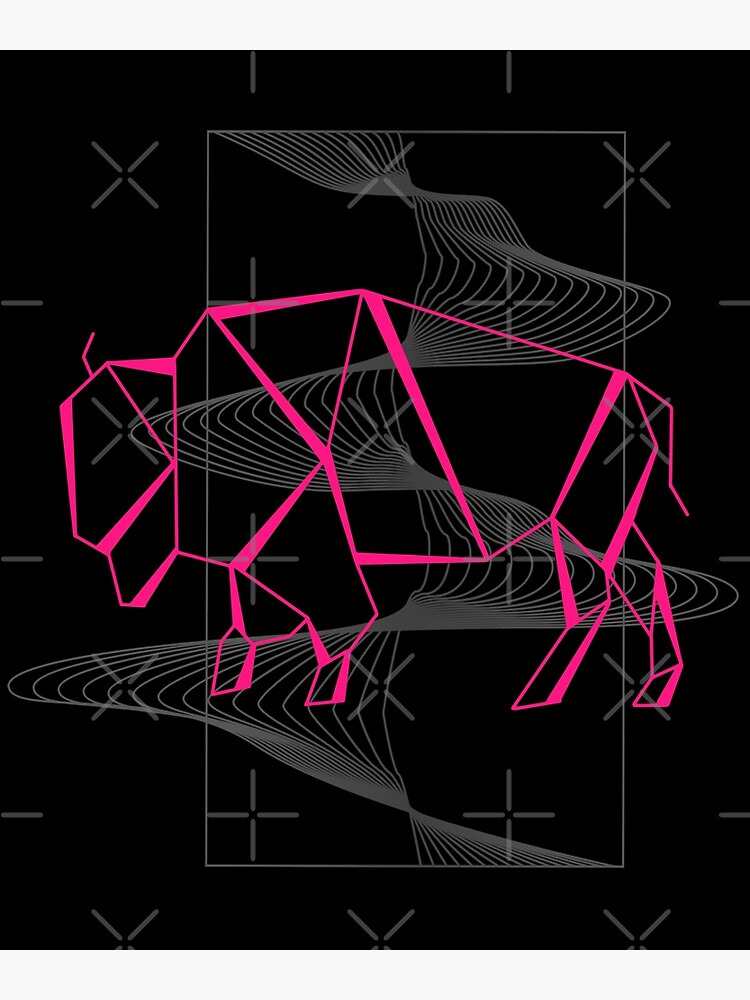 "Pink Geometric Bison - With Wavy Lines Behind - Vortex" Photographic ...