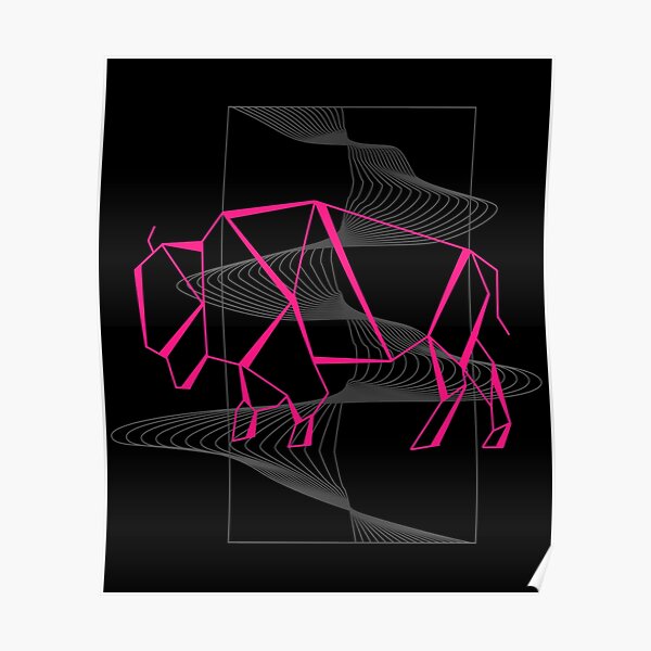 "Pink Geometric Bison - With Wavy Lines Behind - Vortex" Poster for ...