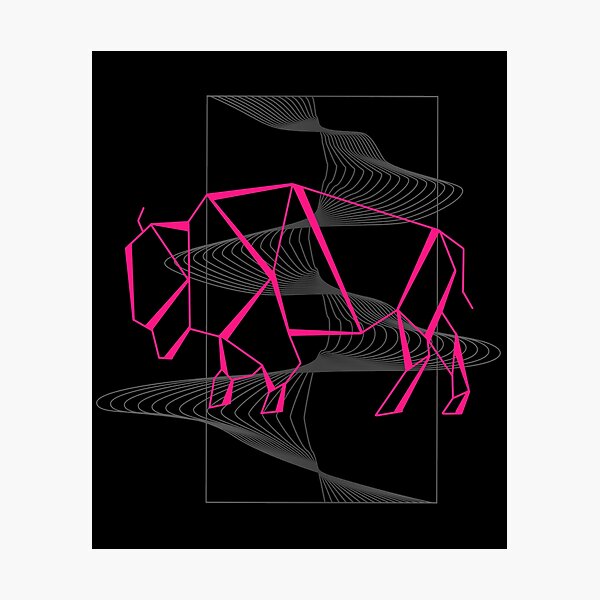 "Pink Geometric Bison - With Wavy Lines Behind - Vortex" Photographic ...