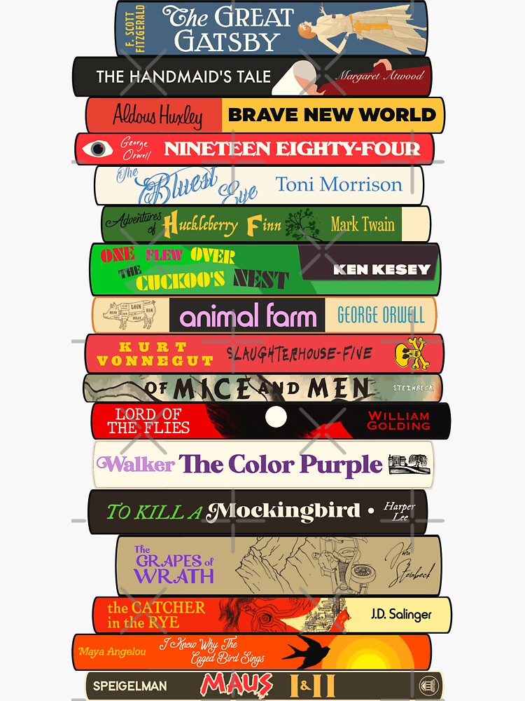 "Classic Banned Books Stack" Sticker for Sale by ourkid | Redbubble