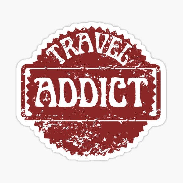 "Travel addict - red stamp" Sticker for Sale by aleximagining | Redbubble