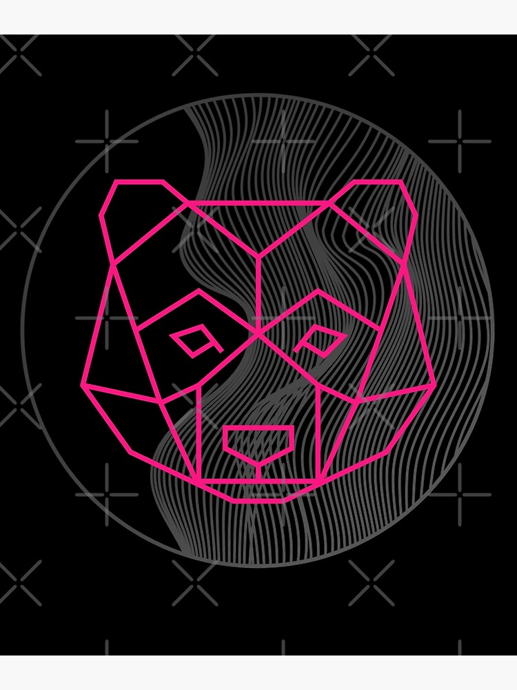Póster «Cabeza de oso geométrico rosa - con líneas onduladas detrás ...