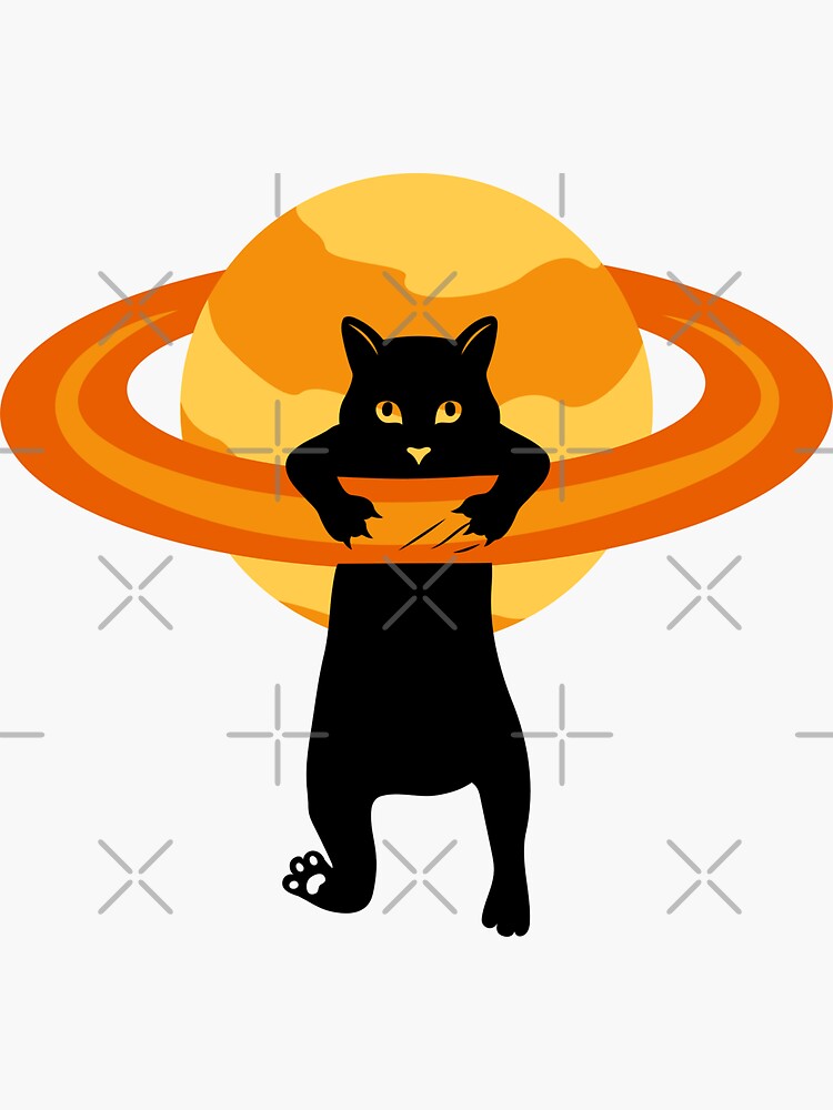 "Funny Black Cat Hanging On Saturn" Sticker for Sale by Amir-kdr ...
