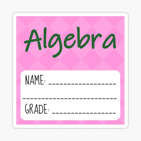 "Algebra notebook labels for school - pink " Sticker for Sale by ...