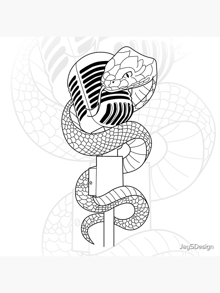 "Vintage Microphone and Snake Tattoo Design Illustration" Clock for ...