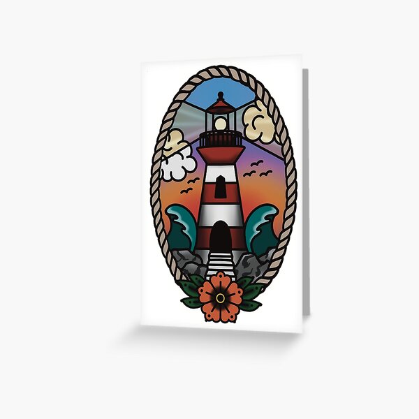 "Sunrise Lighthouse Trad Tattoo " Greeting Card for Sale by ...