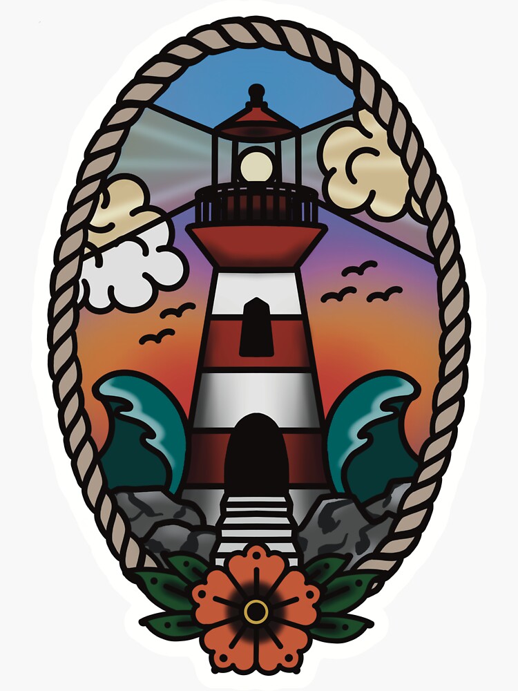 "Sunrise Lighthouse Trad Tattoo " Sticker for Sale by nicolaclaire ...