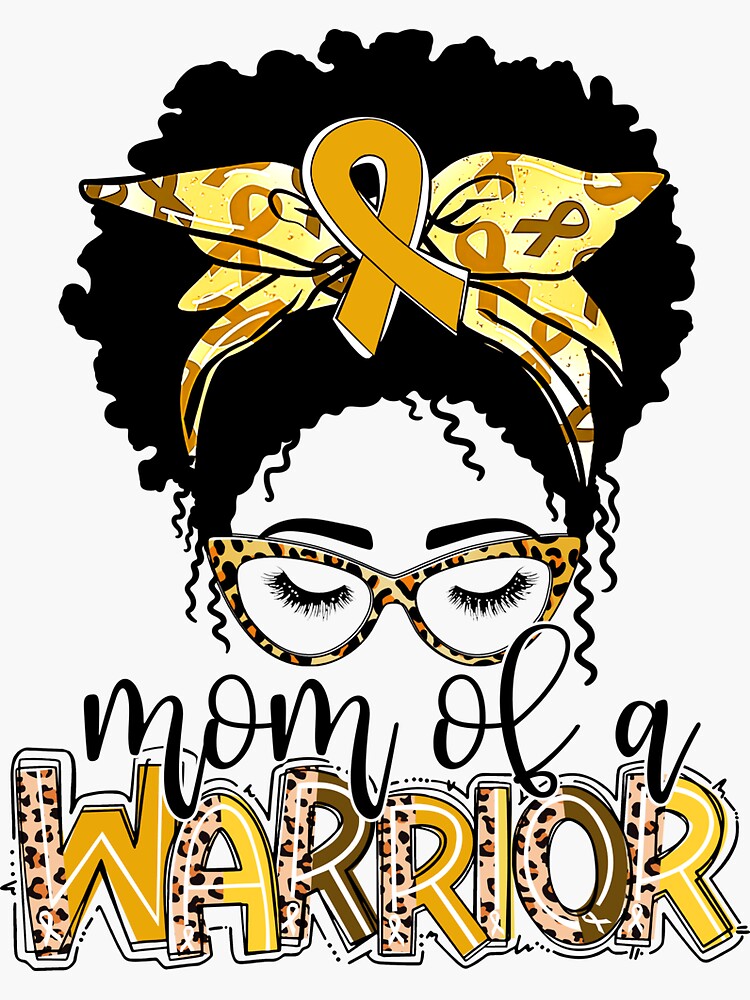 "Mom Of A Warrior Leopard Black Messy Bun Childhood Cancer Awareness ...