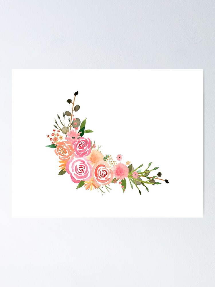 "Multicoloured Watercolour Corner Flower Bouquet" Poster for Sale by ...