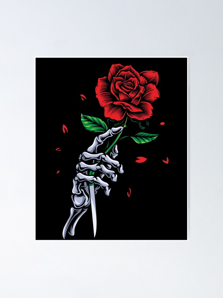 "Skeleton Hand Holding Rose With Knife, Rose Aesthetic With A Knife ...