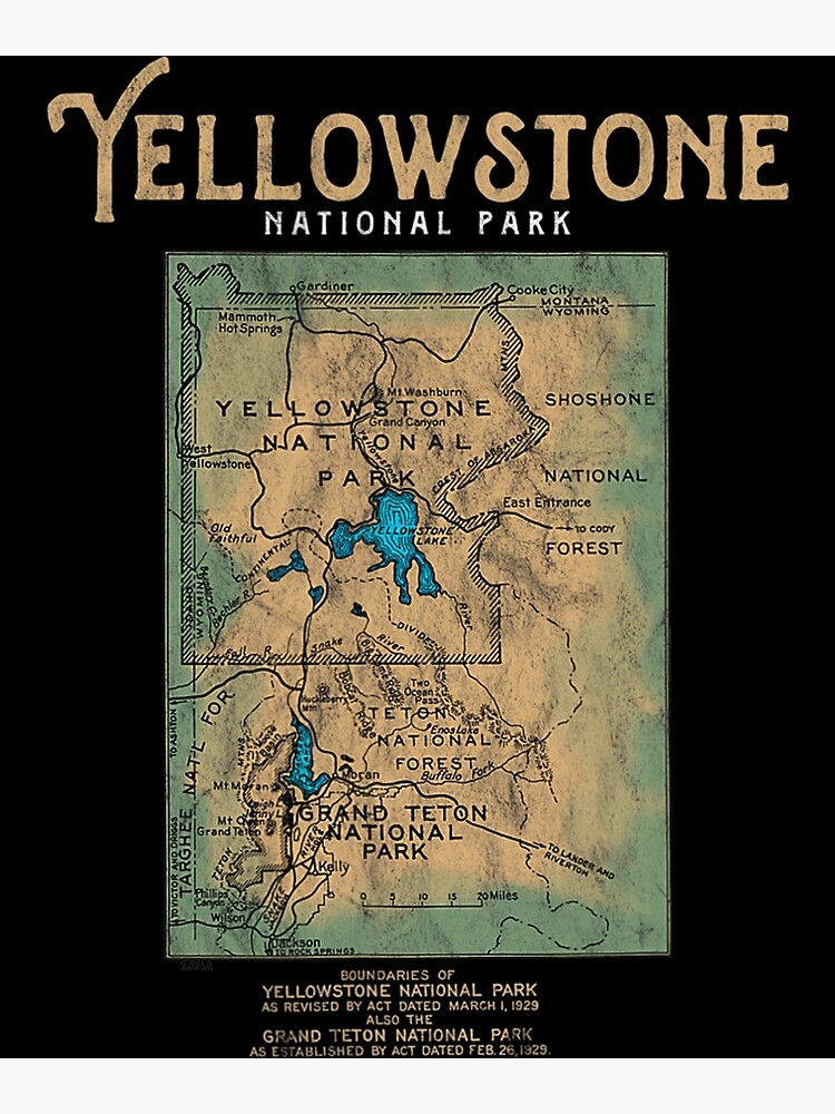 "Retro Yellowstone and Grand Teton National Park Map" Poster for Sale ...