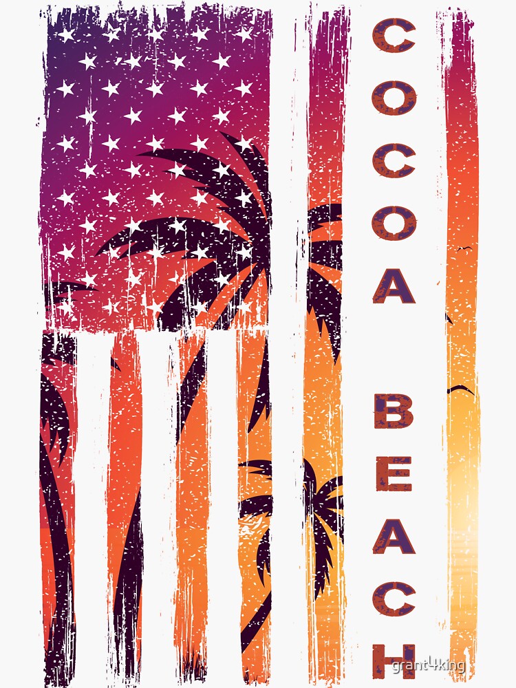 "Cocoa Beach Vacation Florida Sunset Palm Tree USA Flag Art design ...