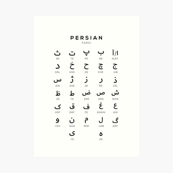 "Persian Alphabet Chart, Farsi Language Chart, White" Art Print for ...