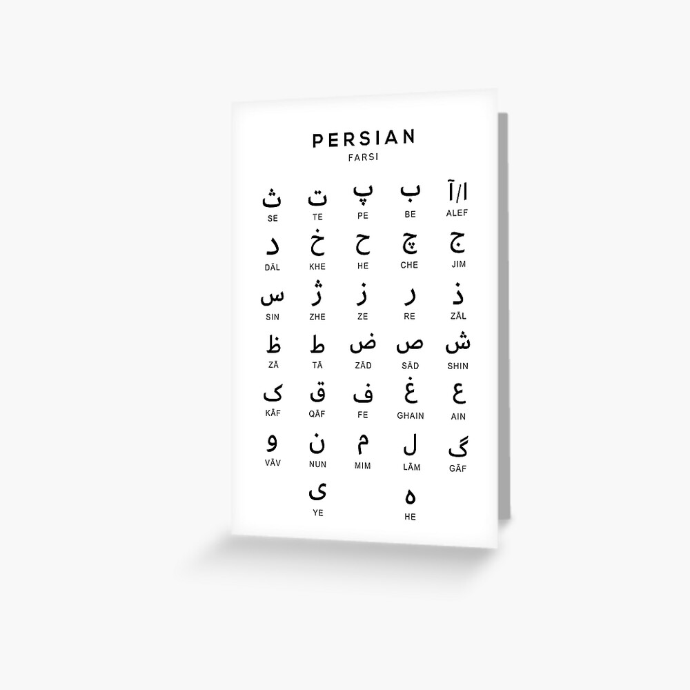 "Persian Alphabet Chart, Farsi Language Chart, White" Greeting Card for ...
