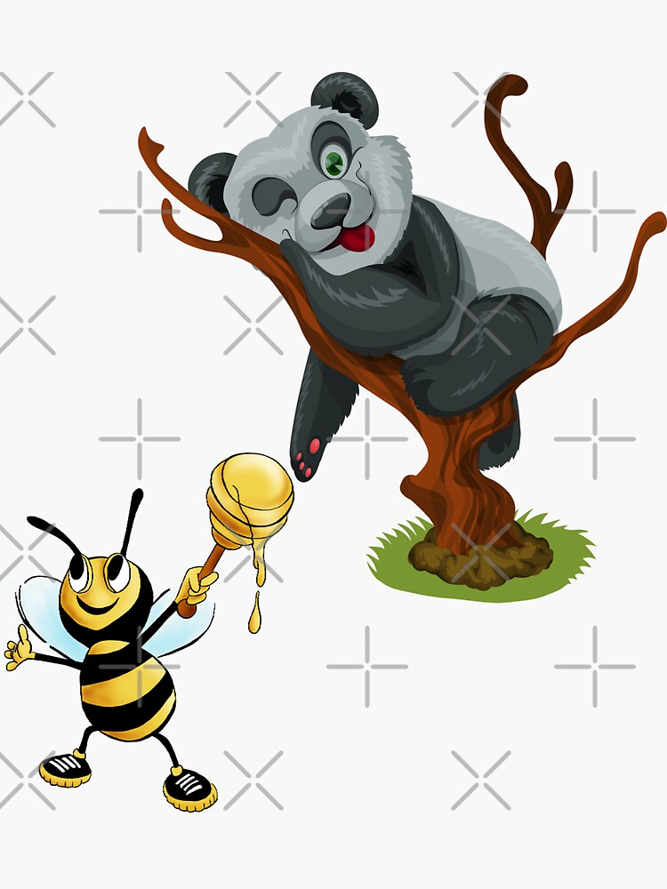 "little panda rest in tree with cute bee" Sticker for Sale by ...