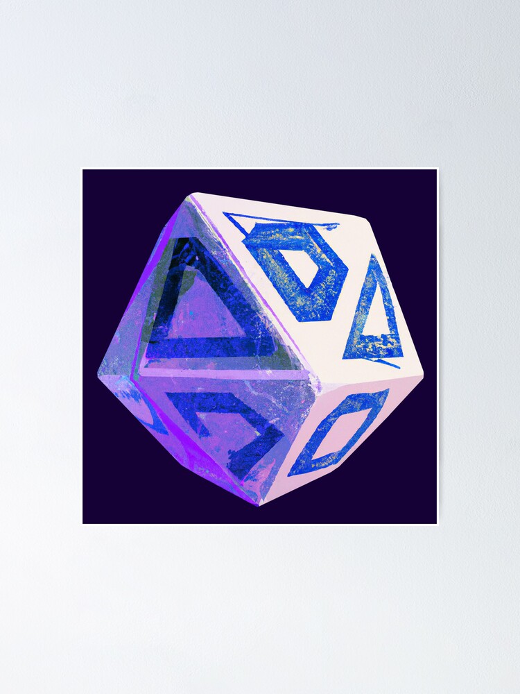 " a d20 with bold white lettering on the faces that looks like it was ...
