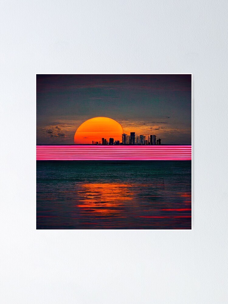 "Classical 80s Retro Sunset Over Miami City Skyline" Poster for Sale by ...