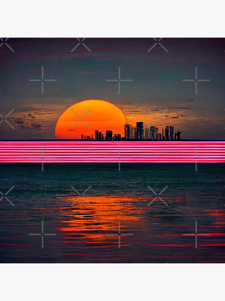 "Classical 80s Retro Sunset Over Miami City Skyline" Sticker for Sale ...