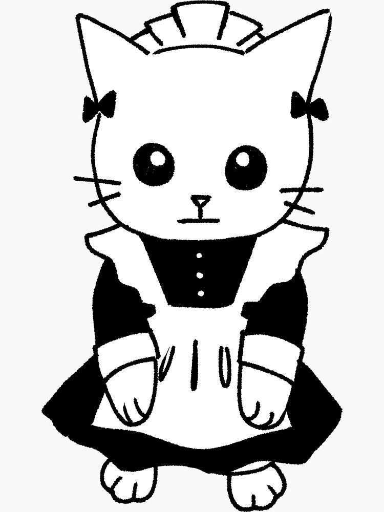 "Maid Cat Standing Meme Badly Drawn" Sticker for Sale by KIWICEM ...