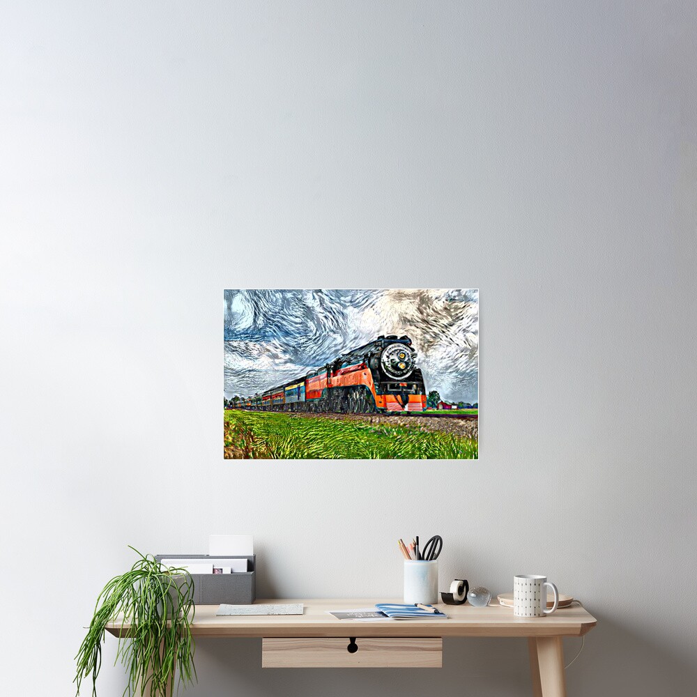 "SP Daylight Steam Engine Train Landscape Painting " Poster for Sale by ...