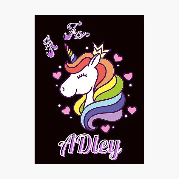 "Youtube A For Adley | Cute unicorn Design" Photographic Print for Sale ...