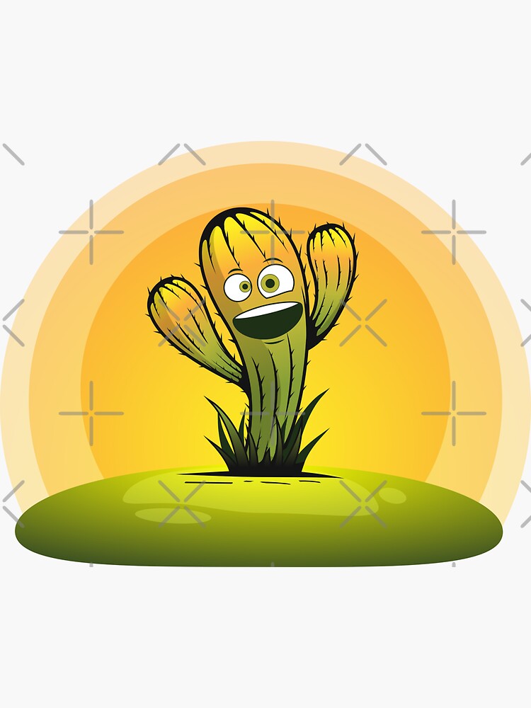 "crazy happy screaming Cactus man standing alone in desert with sunrice ...