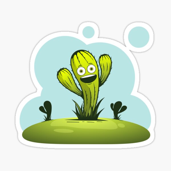 "happy smiling isolated dancing cactus on desert in the noon" Sticker ...