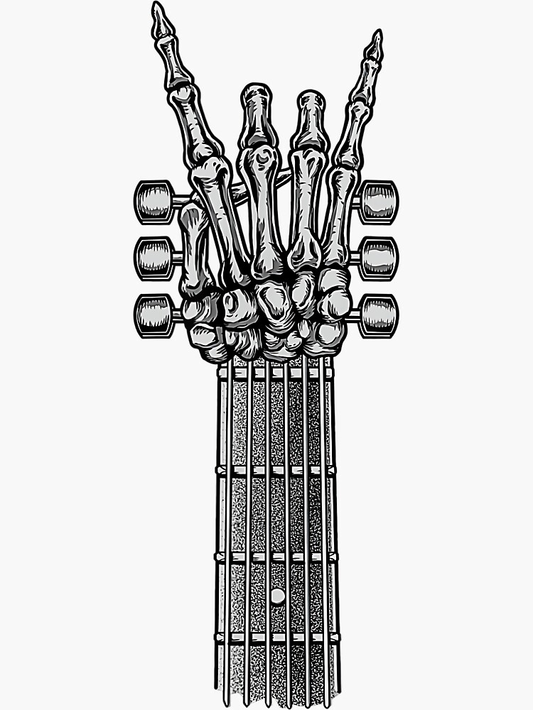 "Rock On Guitar Neck And Skeleton Hand For Metal Bands " Sticker for ...