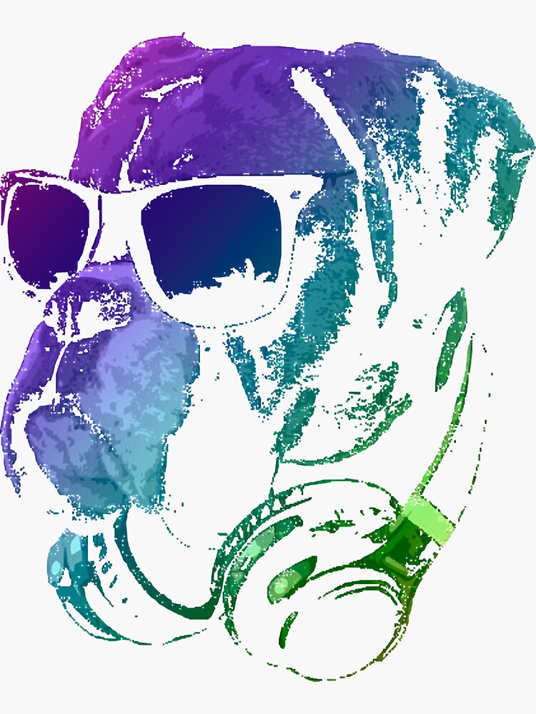 "DJ Boxer Dog In Lights " Sticker for Sale by caalsasu | Redbubble