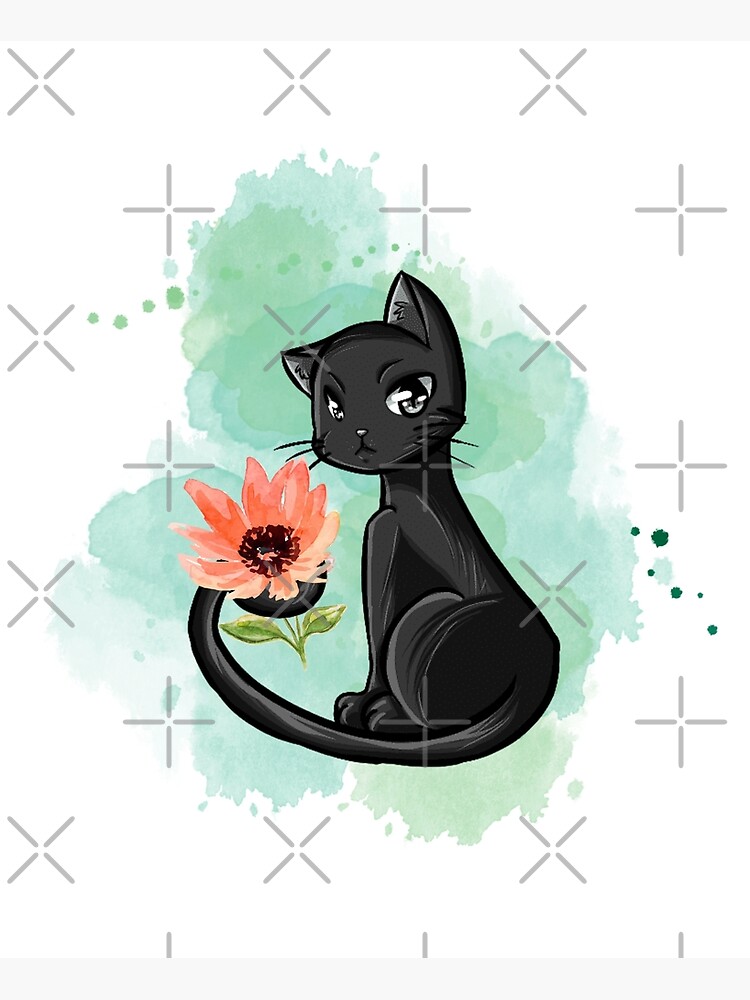 "Cute Black Cat Holding a Flower Aesthetic Cat" Poster for Sale by Amir ...