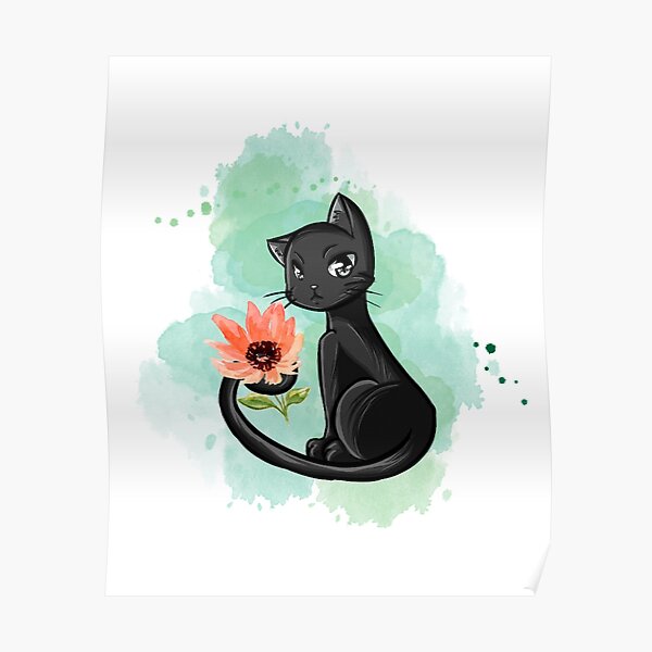 "Cute Black Cat Holding a Flower Aesthetic Cat" Poster for Sale by Amir ...