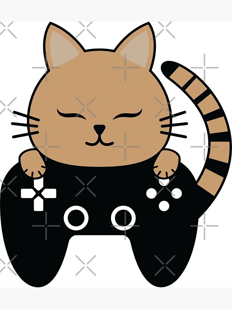 "Cute gamer cat. Kawaii kitten playing video games." Poster for Sale by ...