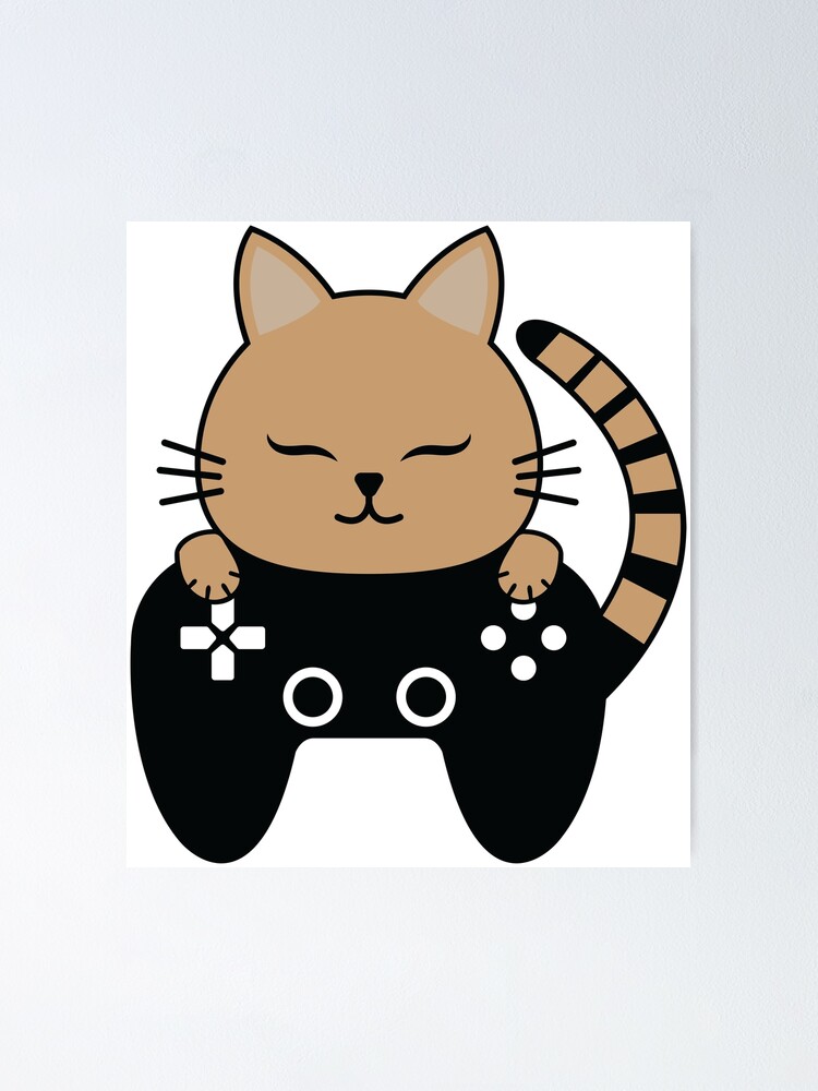"Cute gamer cat. Kawaii kitten playing video games." Poster for Sale by ...