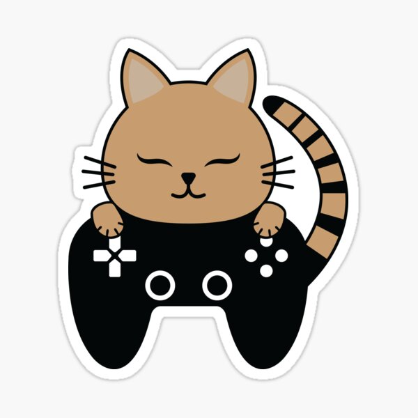 "Cute gamer cat. Kawaii kitten playing video games." Sticker for Sale ...