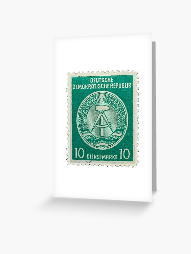"Vintage East German Green Postage Stamp" Greeting Card for Sale by red ...