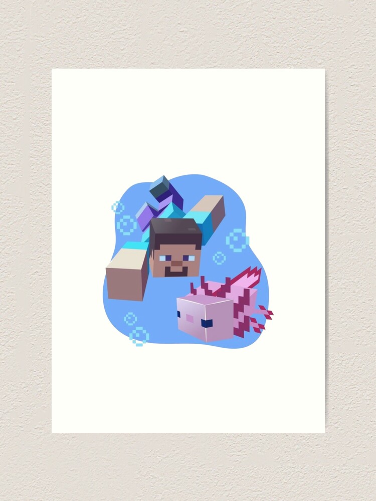 "Cute Minecraft Axolotl and Steve Swimming Sticker" Art Print for Sale ...
