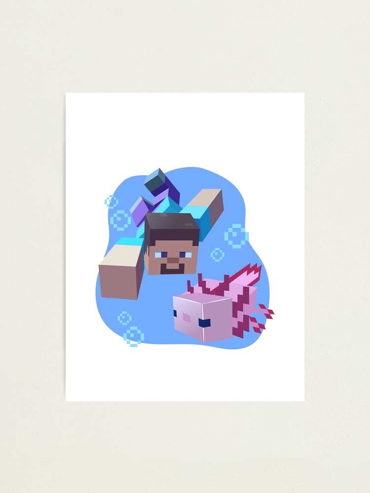"Cute Minecraft Axolotl and Steve Swimming Sticker" Photographic Print ...