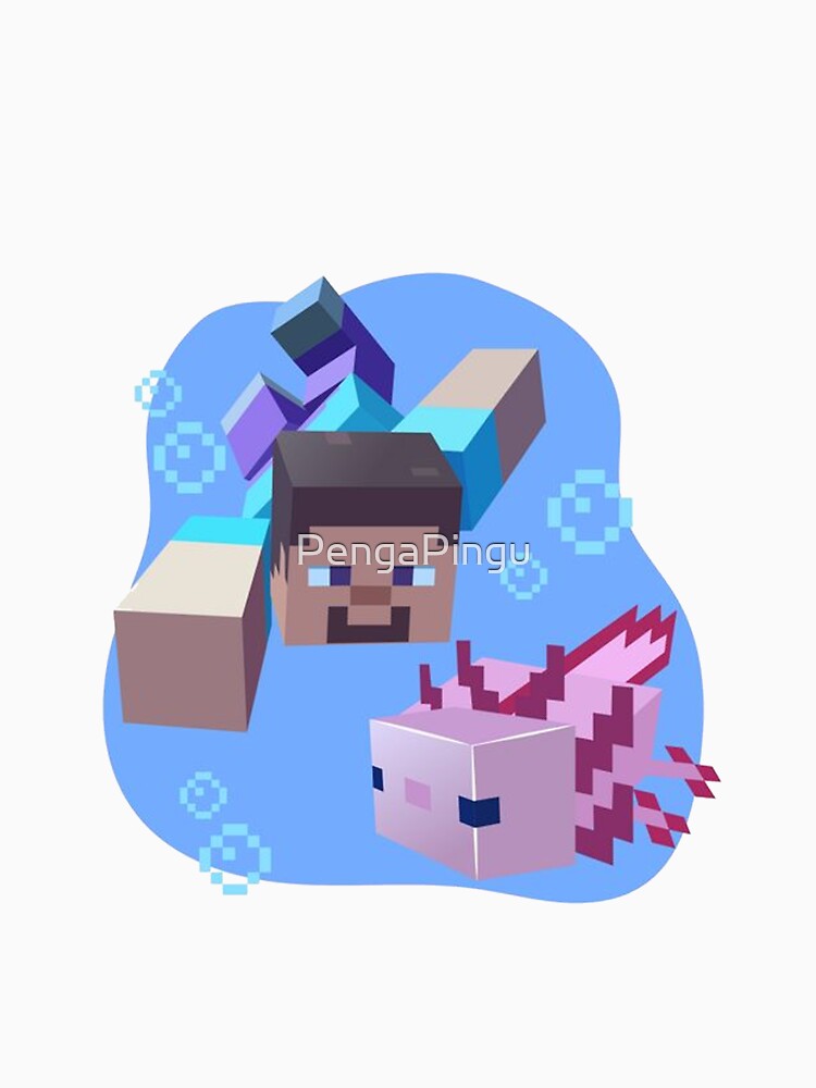 "Cute Minecraft Axolotl and Steve Swimming Sticker" T-shirt for Sale by ...