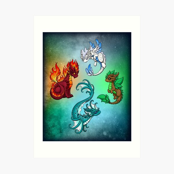 "Four Elements - Dragons" Art Print for Sale by bgolins | Redbubble