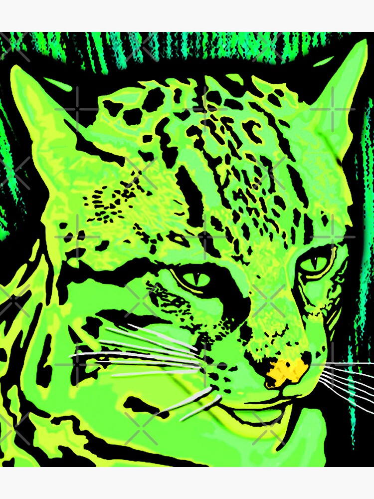 "Neon Green Ocelot artwork" Sticker for Sale by JenStedmansArt | Redbubble