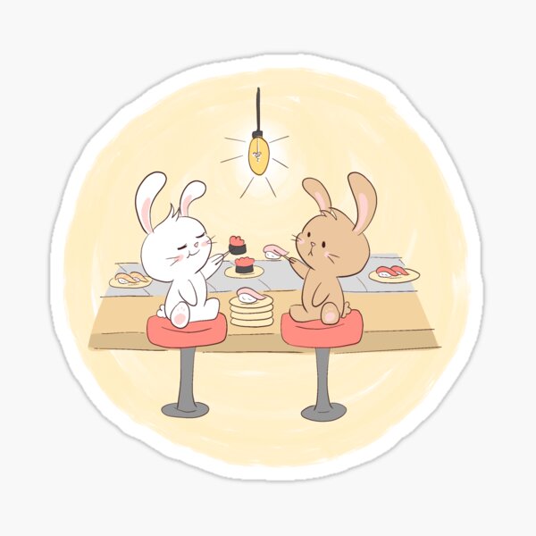 "Cute Bunnies Revolving Sushi" Sticker for Sale by rahsosprout | Redbubble