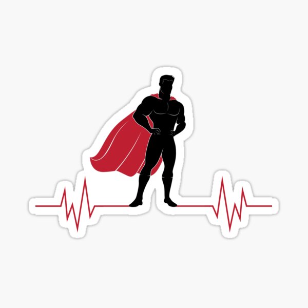 "Heartbeat Pulse Line With A Superhero Posing Drawing" Sticker for Sale ...